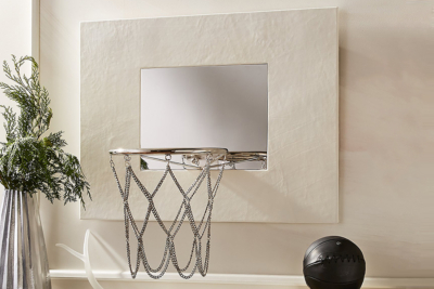Score The CB2 White Leather Mini Basketball Hoop | Man of Many